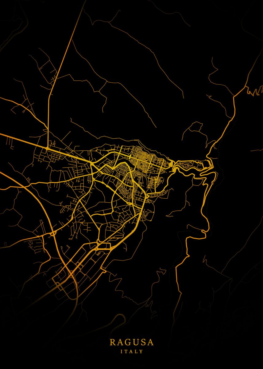 'Ragusa City Map Gold' Poster, picture, metal print, paint by Trulaf Design | Displate