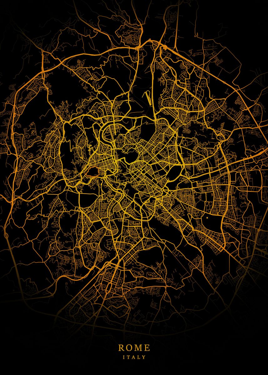 'Rome City Map Gold' Poster, picture, metal print, paint by Trulaf ...
