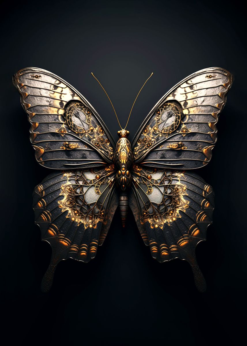 'Black and Gold Butterfly' Poster, picture, metal print, paint by ...