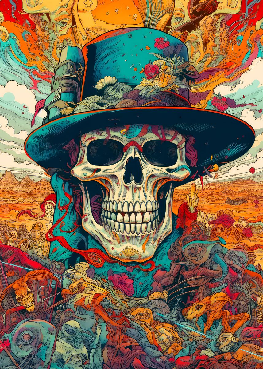 'Psychedelic Cowboy Skull' Poster, picture, metal print, paint by ...