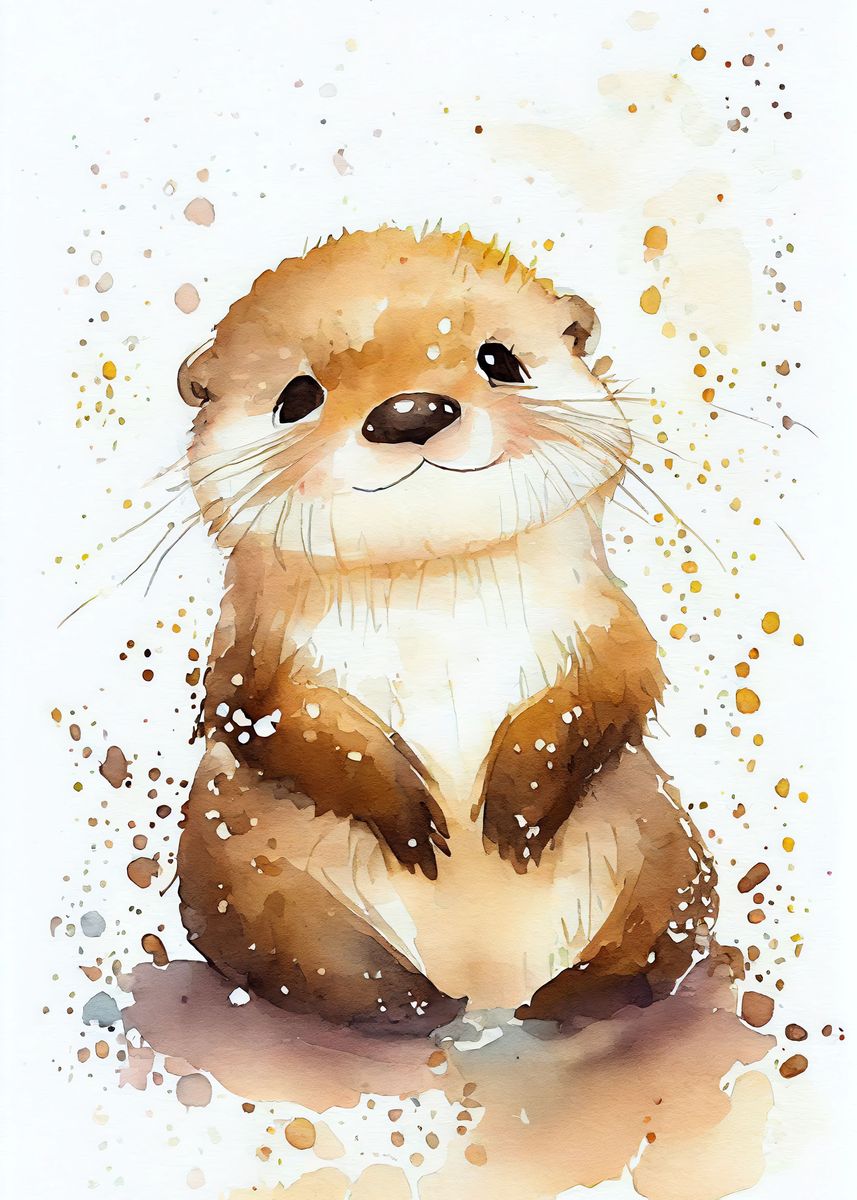 'Otter Watercolor Cute' Poster, picture, metal print, paint by ...