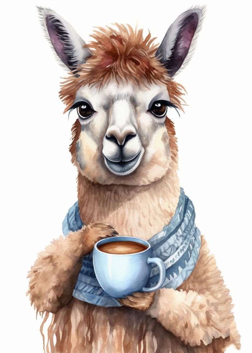 'llama with coffee' Poster, picture, metal print, paint by CheTatanka ...