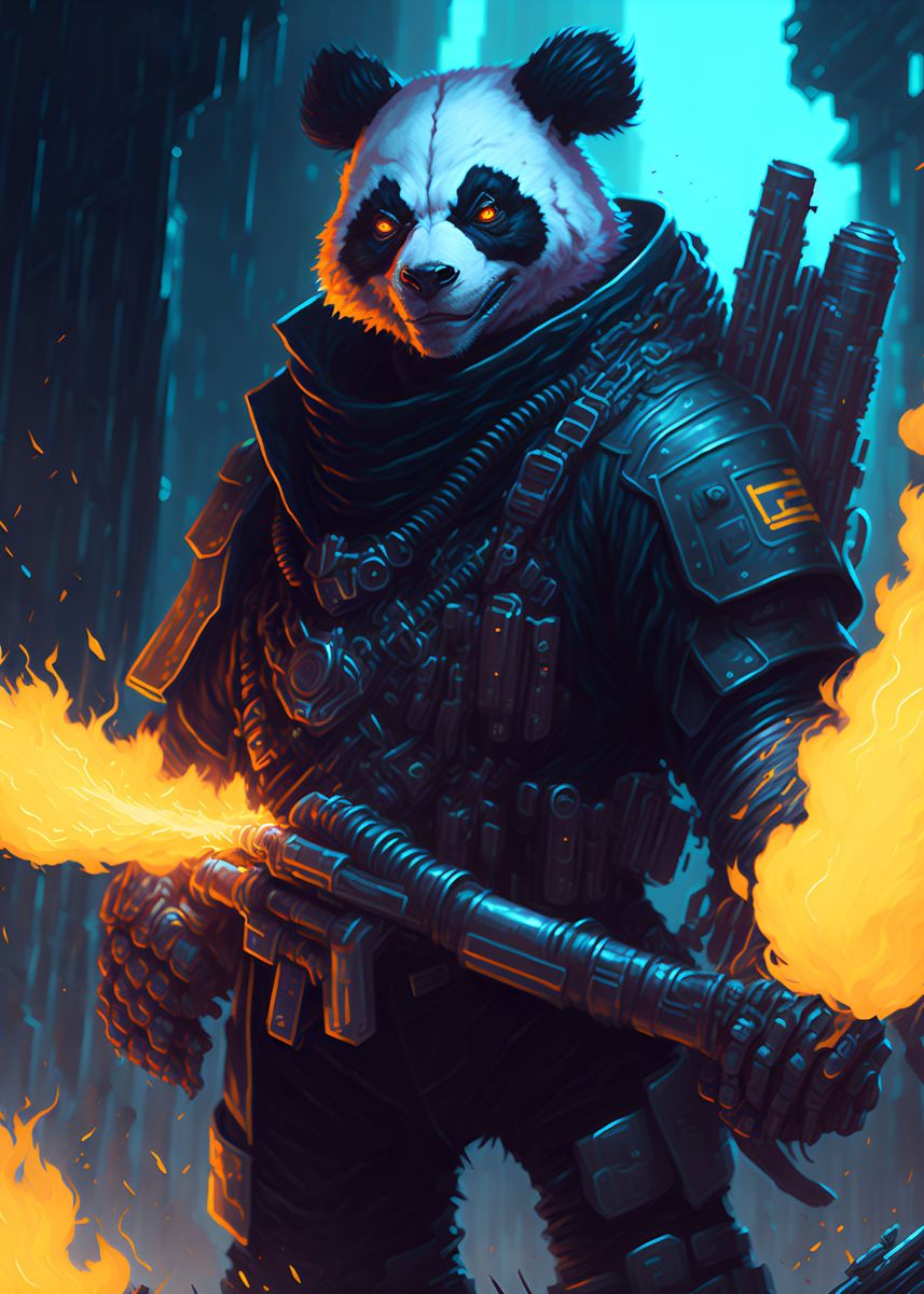 'Panda Uprising with Flames' Poster, picture, metal print, paint by ...