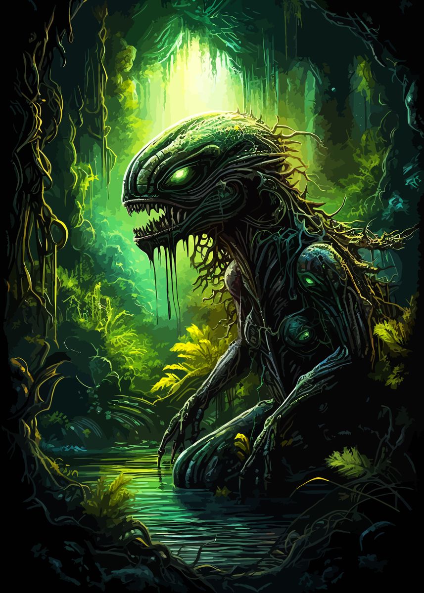 'Leafy Alien' Poster, picture, metal print, paint by Nasmed | Displate