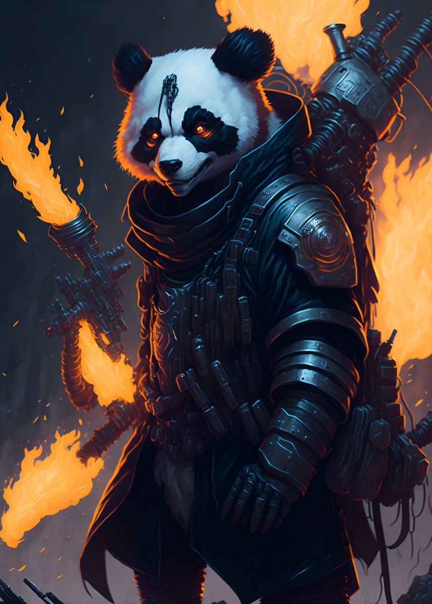 'Panda Uprising with Flames' Poster, picture, metal print, paint by ...