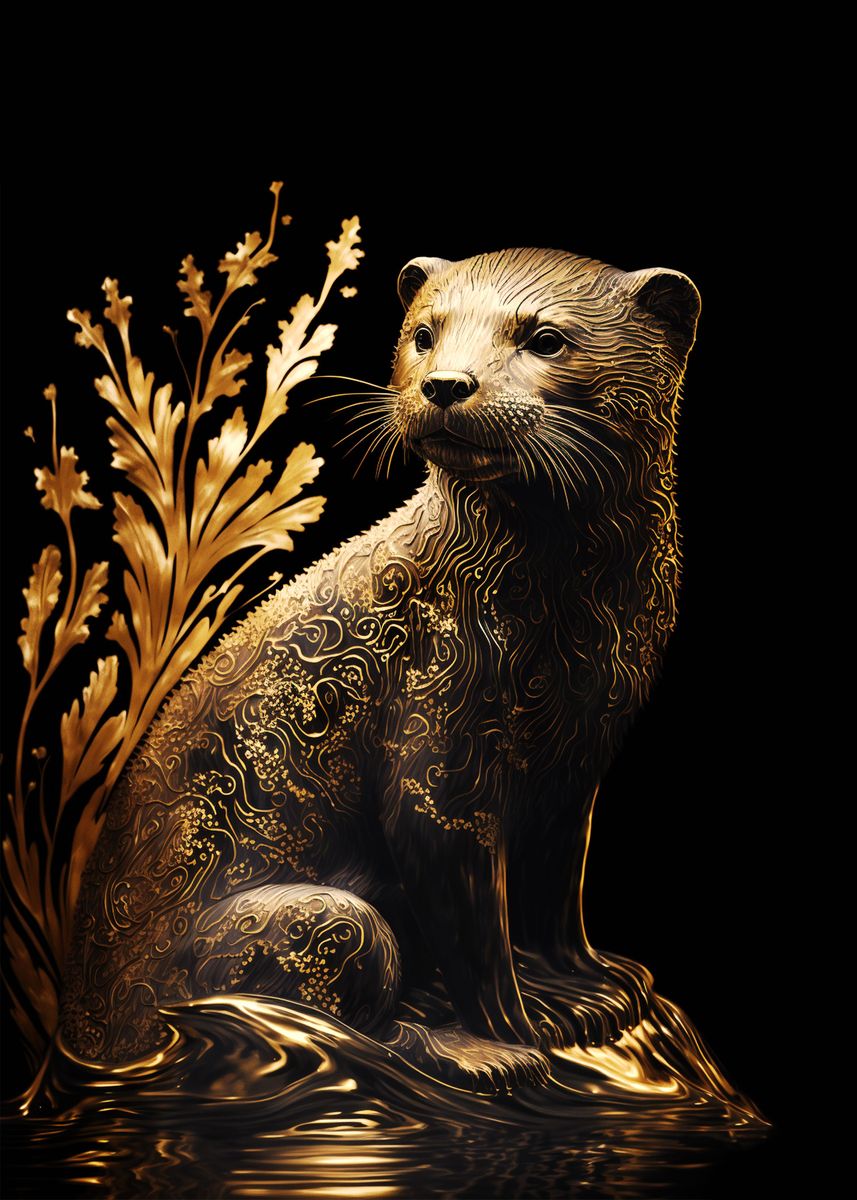 'Black and Gold Otter' Poster, picture, metal print, paint by OhadOron ...