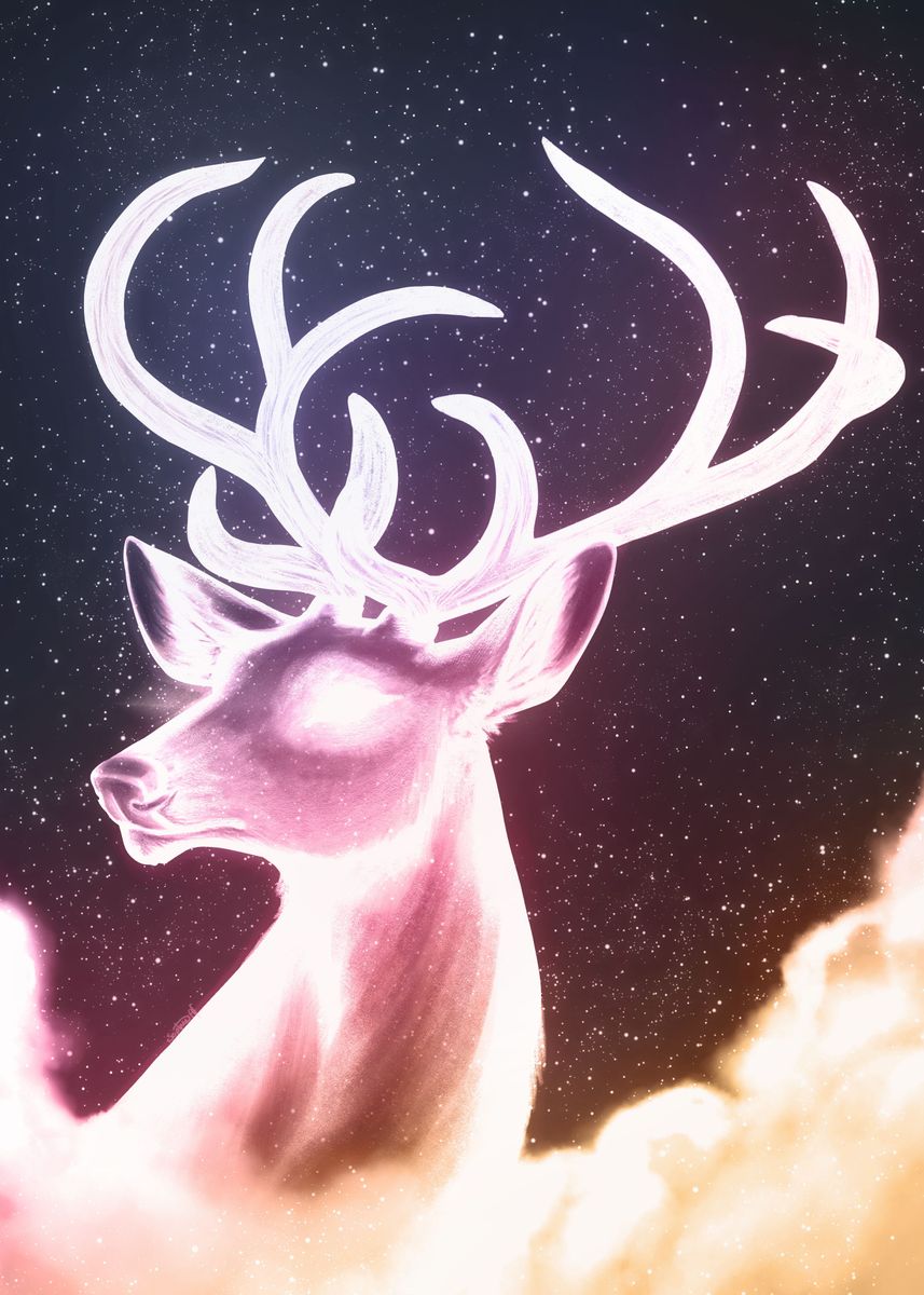 'Stellar Stag' Poster, picture, metal print, paint by SophiePf | Displate