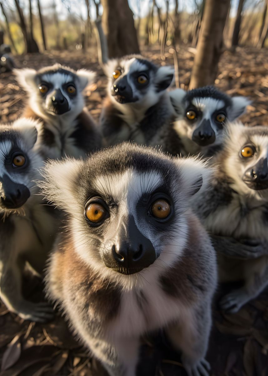 'Lemurs Animal Selfie' Poster by David Godbehere | Displate