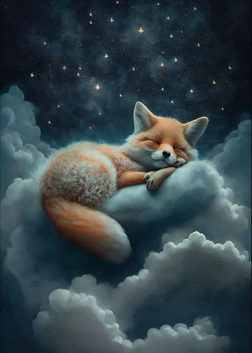 'Fox in sky' Poster, picture, metal print, paint by PrintYourDigitals ...