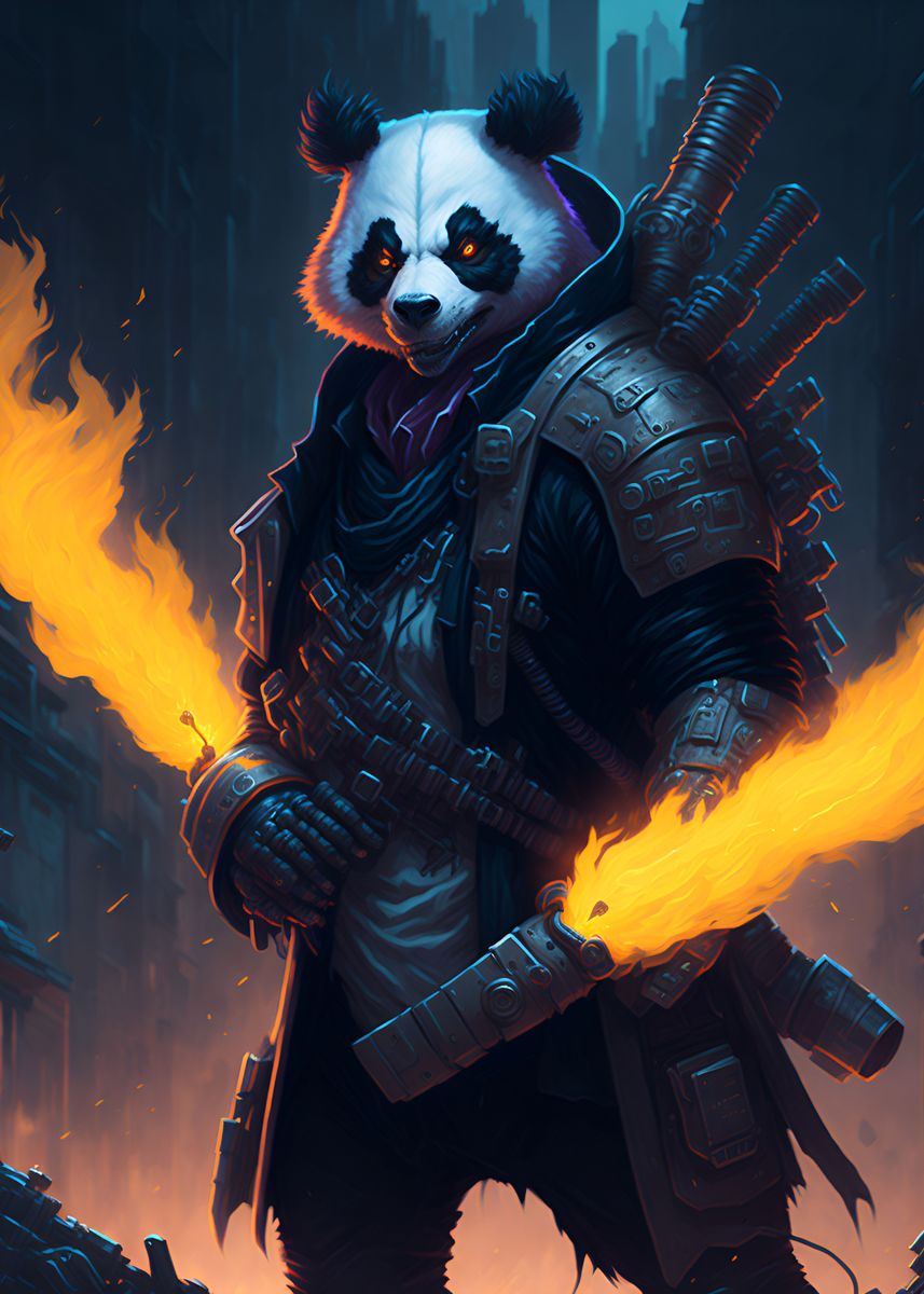 'Panda Uprising with Flames' Poster, picture, metal print, paint by ...