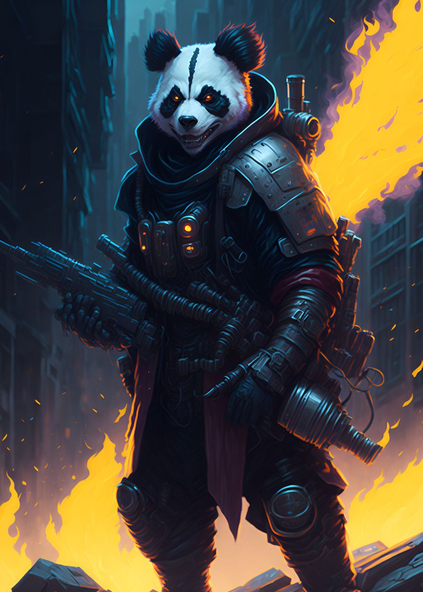 'Panda Uprising with Flames' Poster, picture, metal print, paint by ...