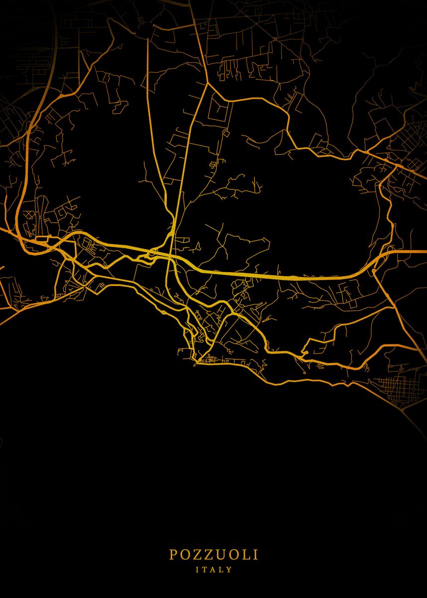 'Pozzuoli City Map Gold' Poster, picture, metal print, paint by Trulaf ...