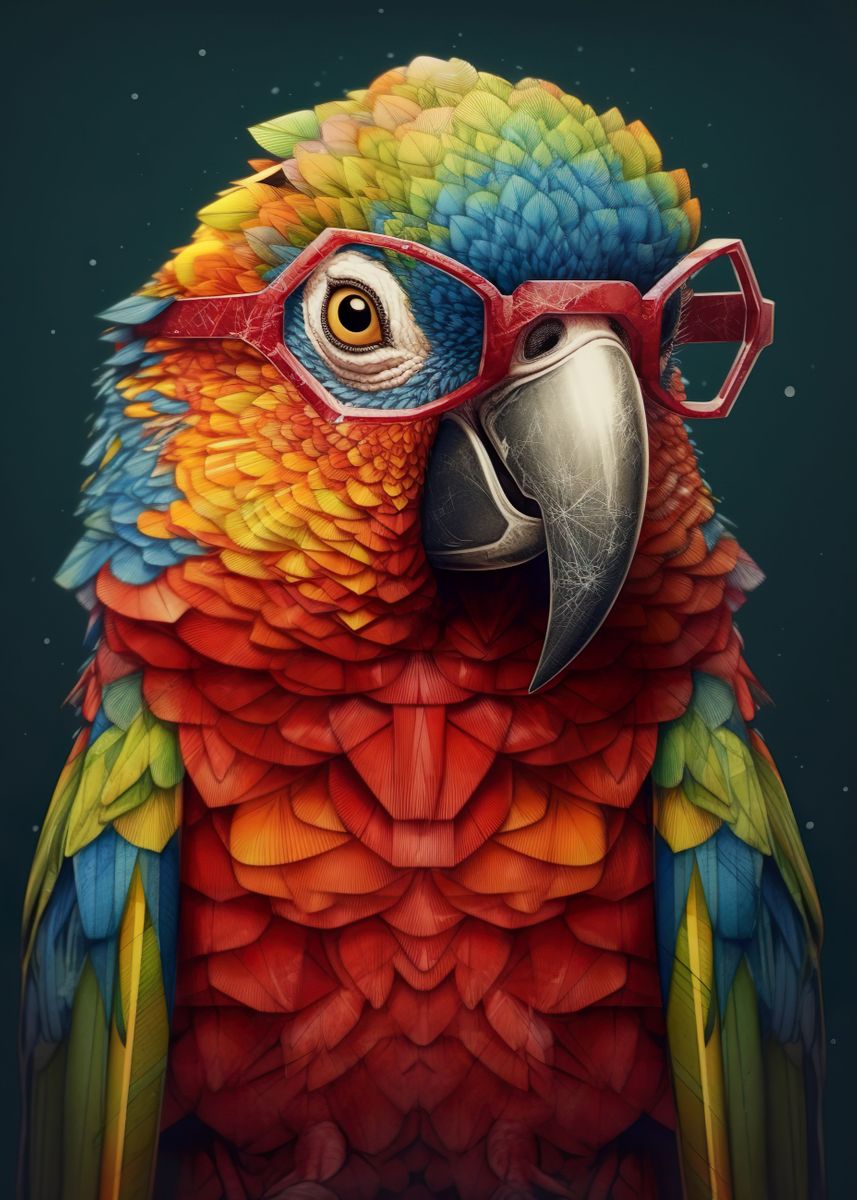 'Parrot Glasses Night Sky' Poster, picture, metal print, paint by ...