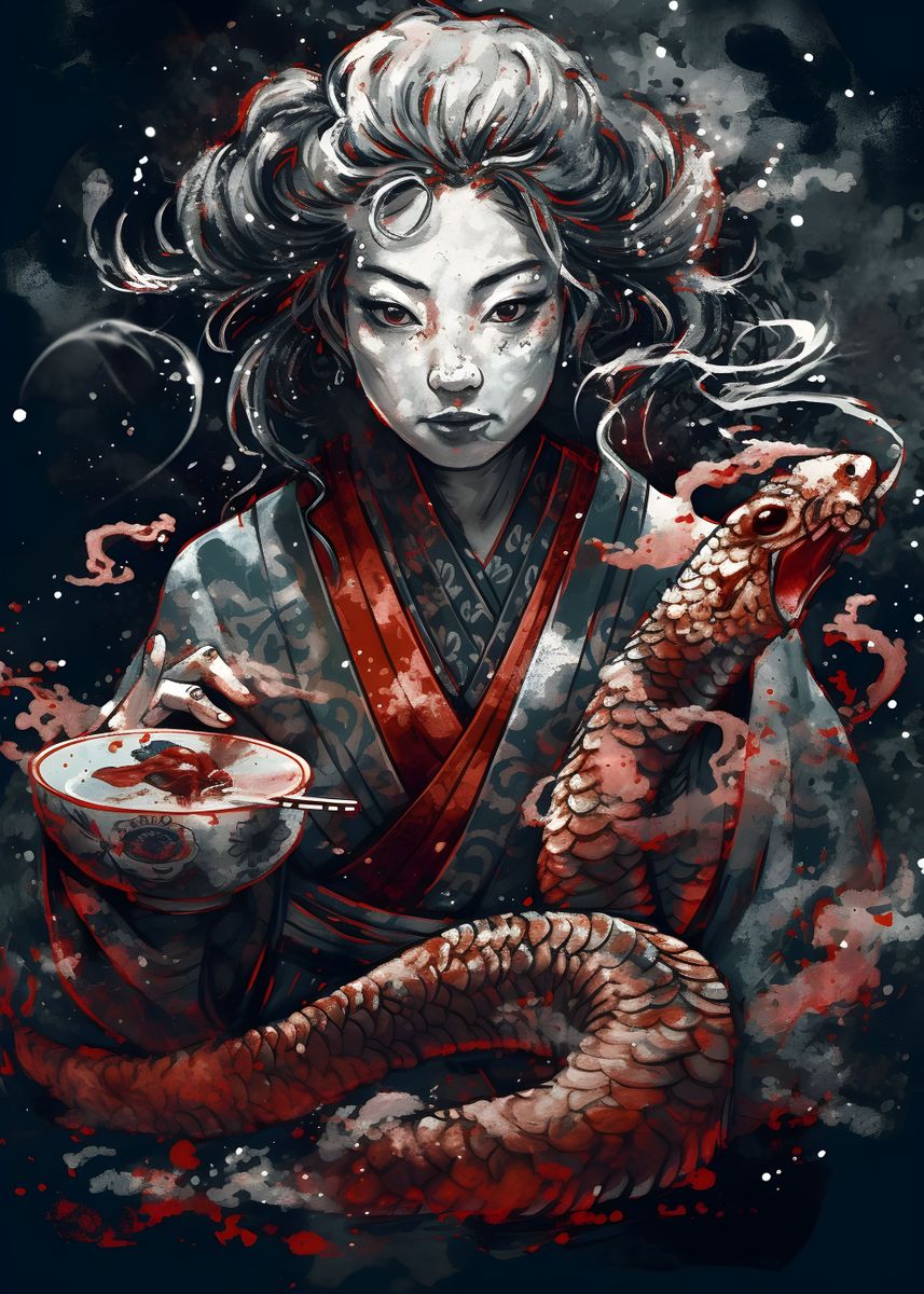 'Bloddy Geisha Ghost Ramen' Poster by Unique art by moerv | Displate