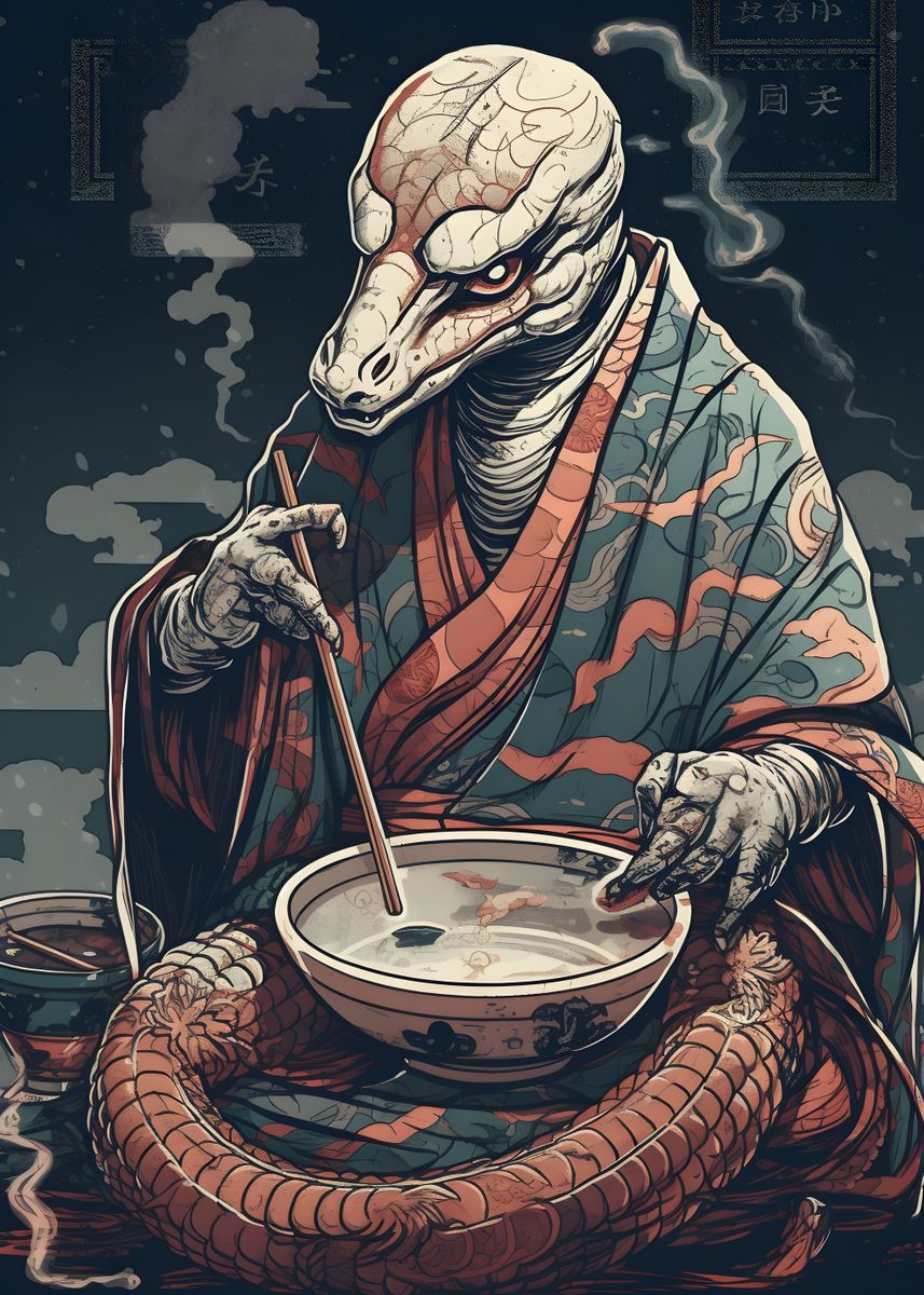 'Snake men ramen soup' Poster by Unique art by moerv | Displate