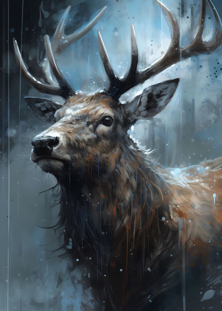 'Winter Moonlight Stag' Poster, picture, metal print, paint by David ...