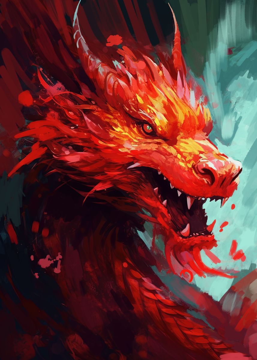 'Angry Fire Dragon Portrait' Poster, picture, metal print, paint by ...