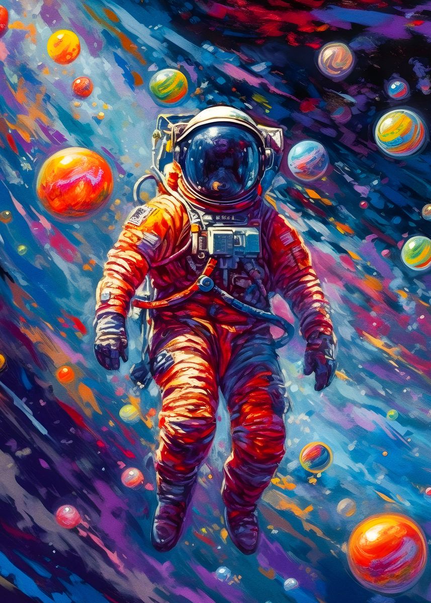 'Astronaut Stand in space' Poster, picture, metal print, paint by ...