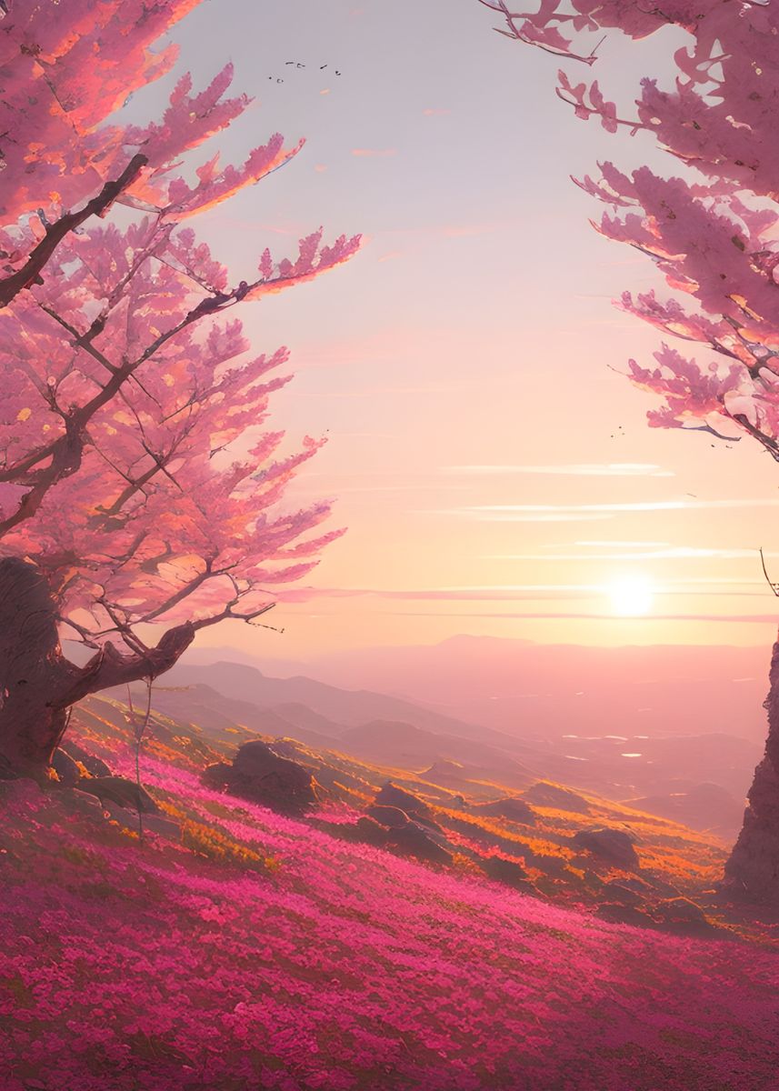 'Sakura sunset' Poster, picture, metal print, paint by Below Horizon ...