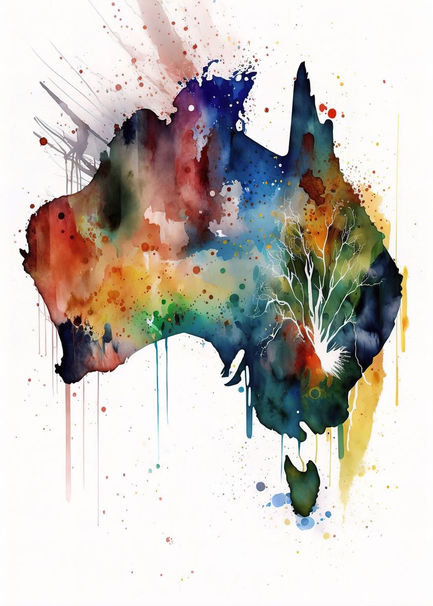 'Australia Watercolor Map' Poster, picture, metal print, paint by ...