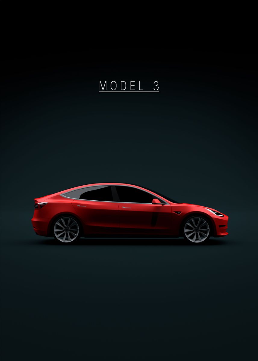 'Tesla Model 3 2018 Red ' Poster, picture, metal print, paint by 21 MXM ...