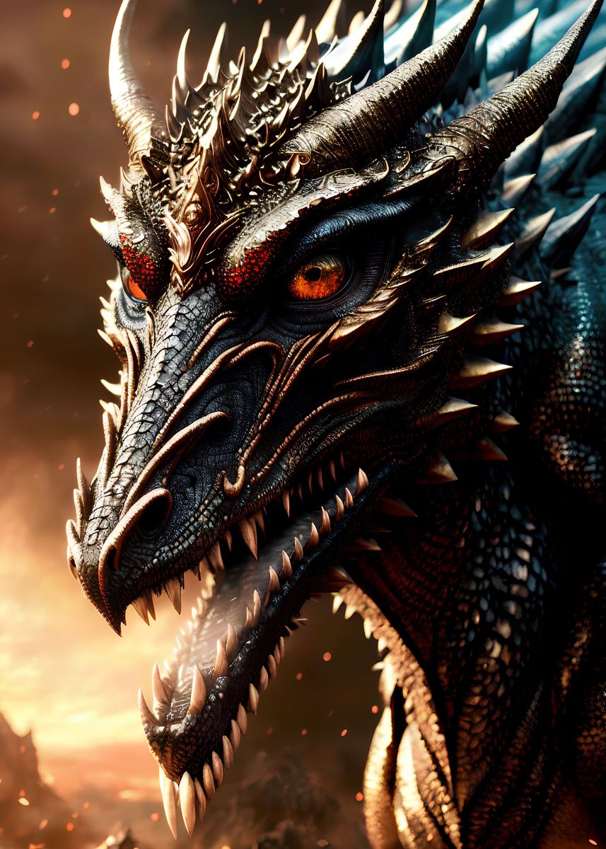 'Fierce Dragon' Poster, picture, metal print, paint by Setanta | Displate