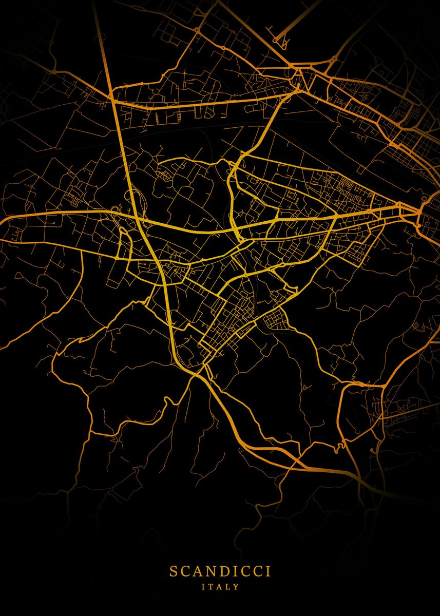 'Scandicci City Map Gold' Poster, picture, metal print, paint by Trulaf Design | Displate