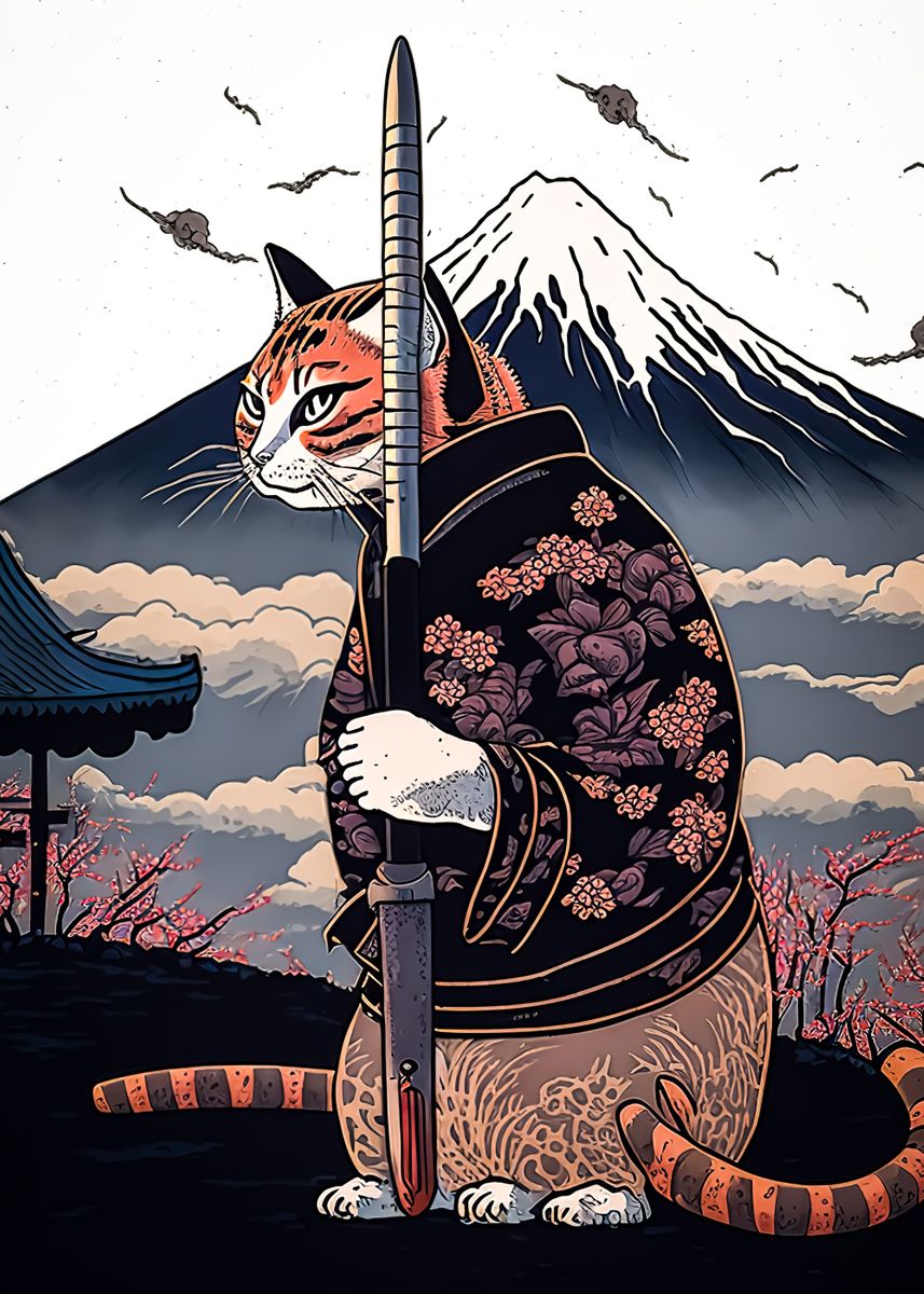 'Cat Samurai Japan' Poster, picture, metal print, paint by NeoRowe ...
