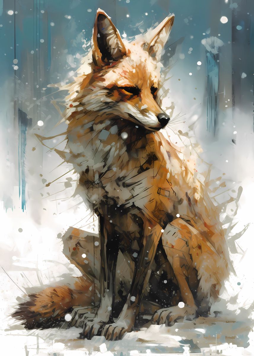 'Winter Fox' Poster, picture, metal print, paint by David Scott | Displate