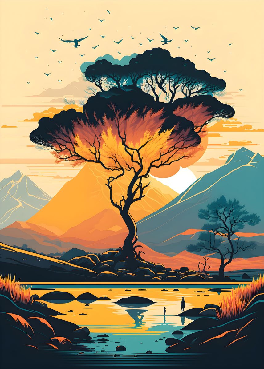 'Mountain landscape' Poster, picture, metal print, paint by ...