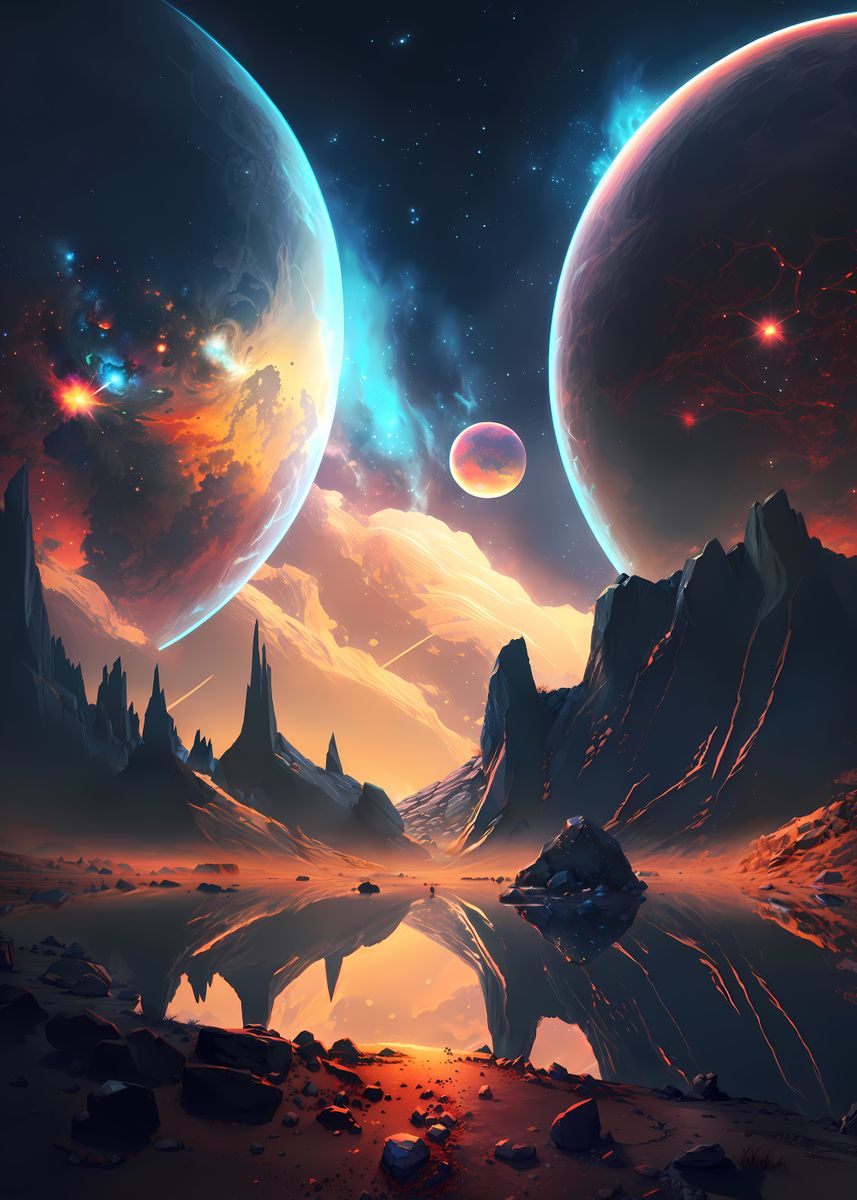 'Twin Planet Spacescape' Poster, picture, metal print, paint by Luong ...