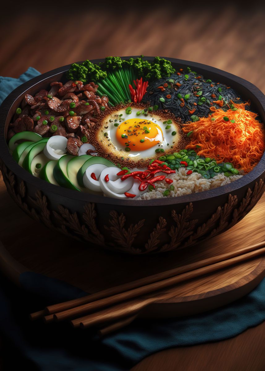 'bibimbap korean food' Poster, picture, metal print, paint by ...