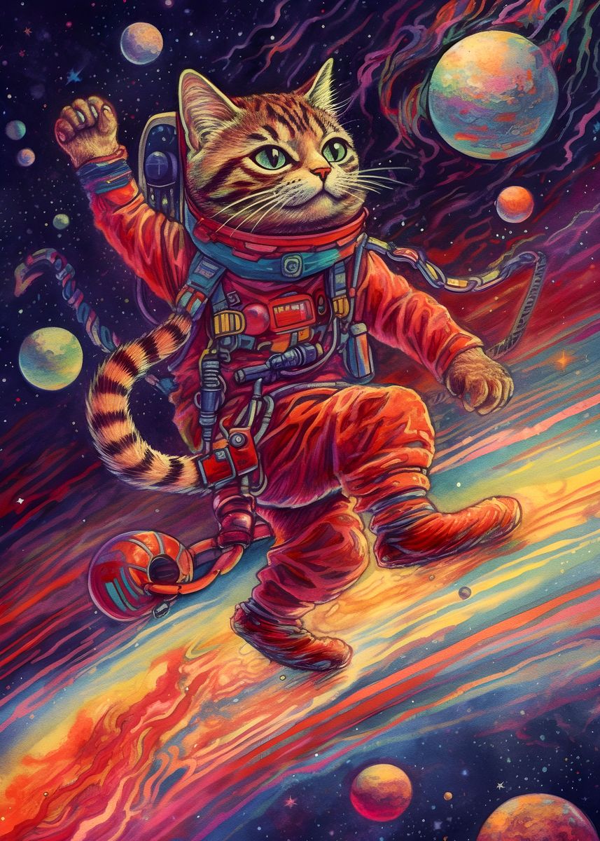 'Cat Astronaut' Poster, picture, metal print, paint by Horace Laura ...