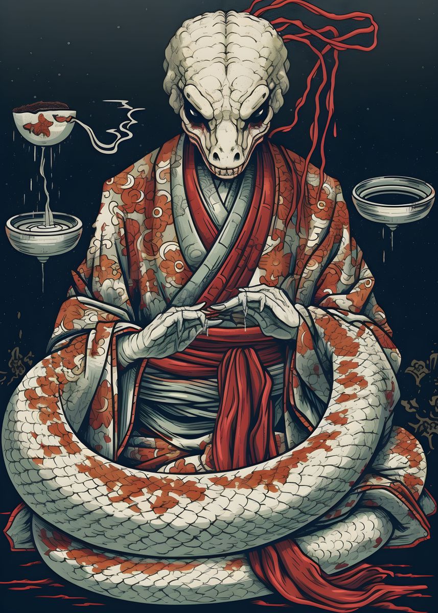 'Japanese snake creature' Poster, picture, metal print, paint by Unique ...