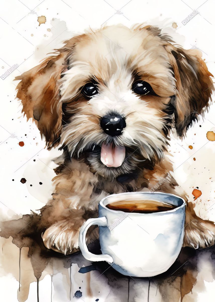 'Dog at Coffee Time' Poster, picture, metal print, paint by Scott ...