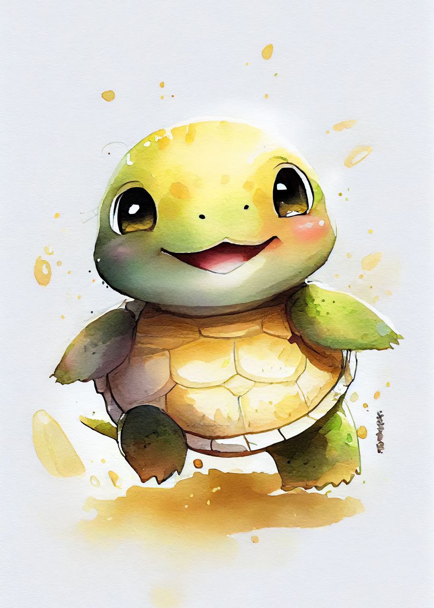 'Turtle Cute Watercolor' Poster, picture, metal print, paint by ...