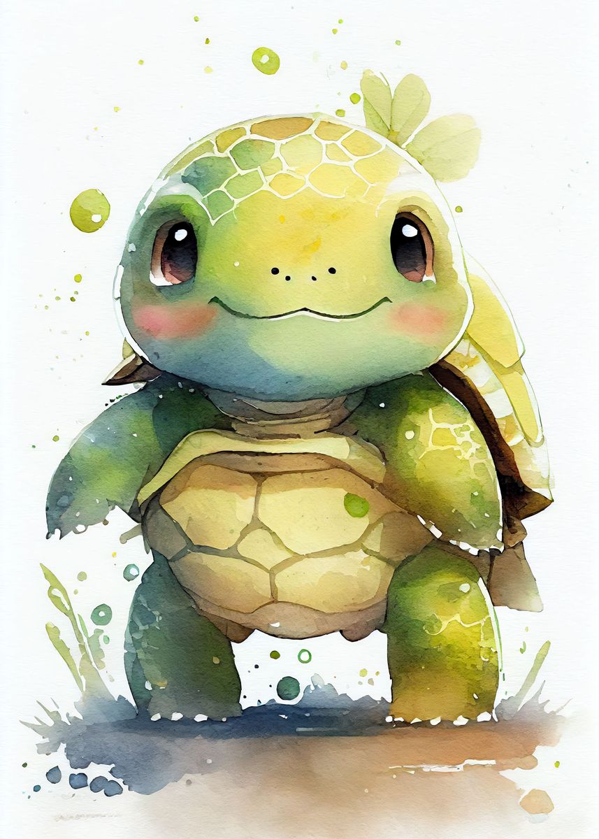 'Turtle Watercolor Cute' Poster, picture, metal print, paint by ...