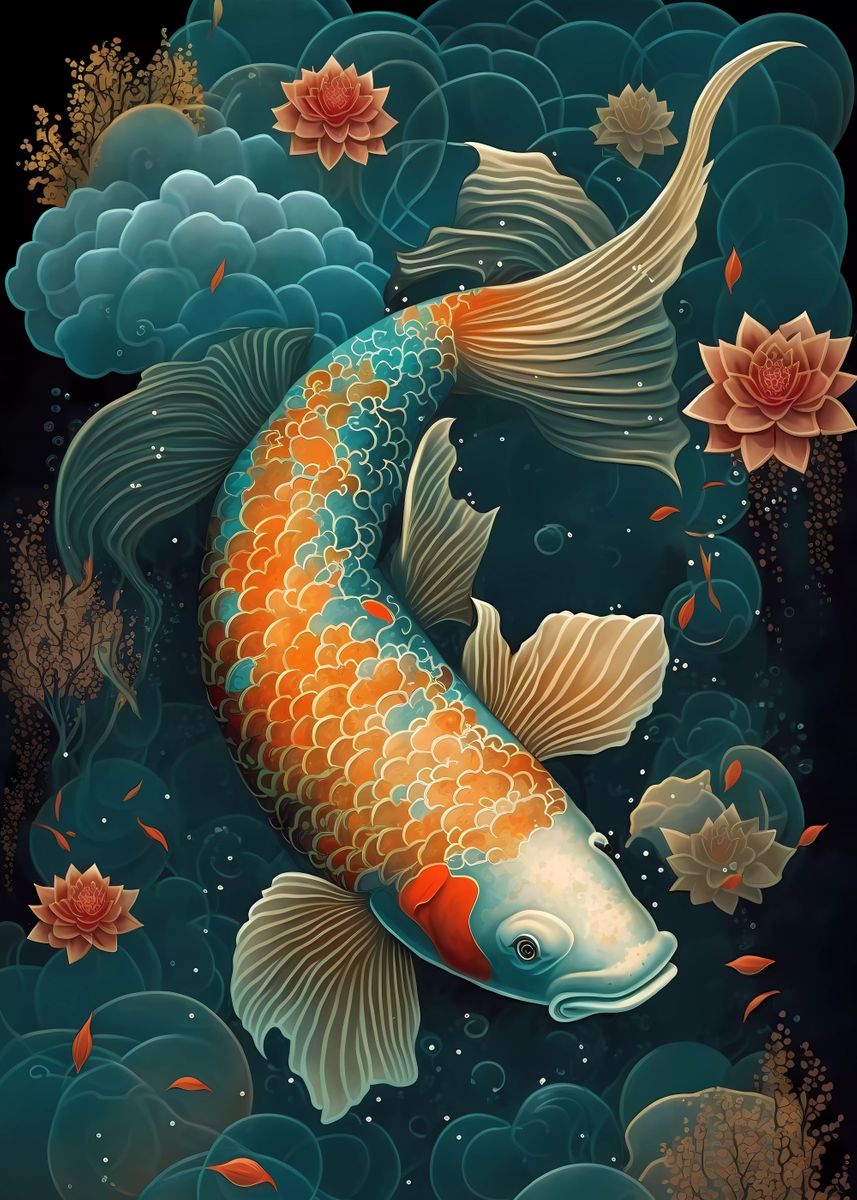 'Koi Fish Unreal' Poster, picture, metal print, paint by Aleena ...