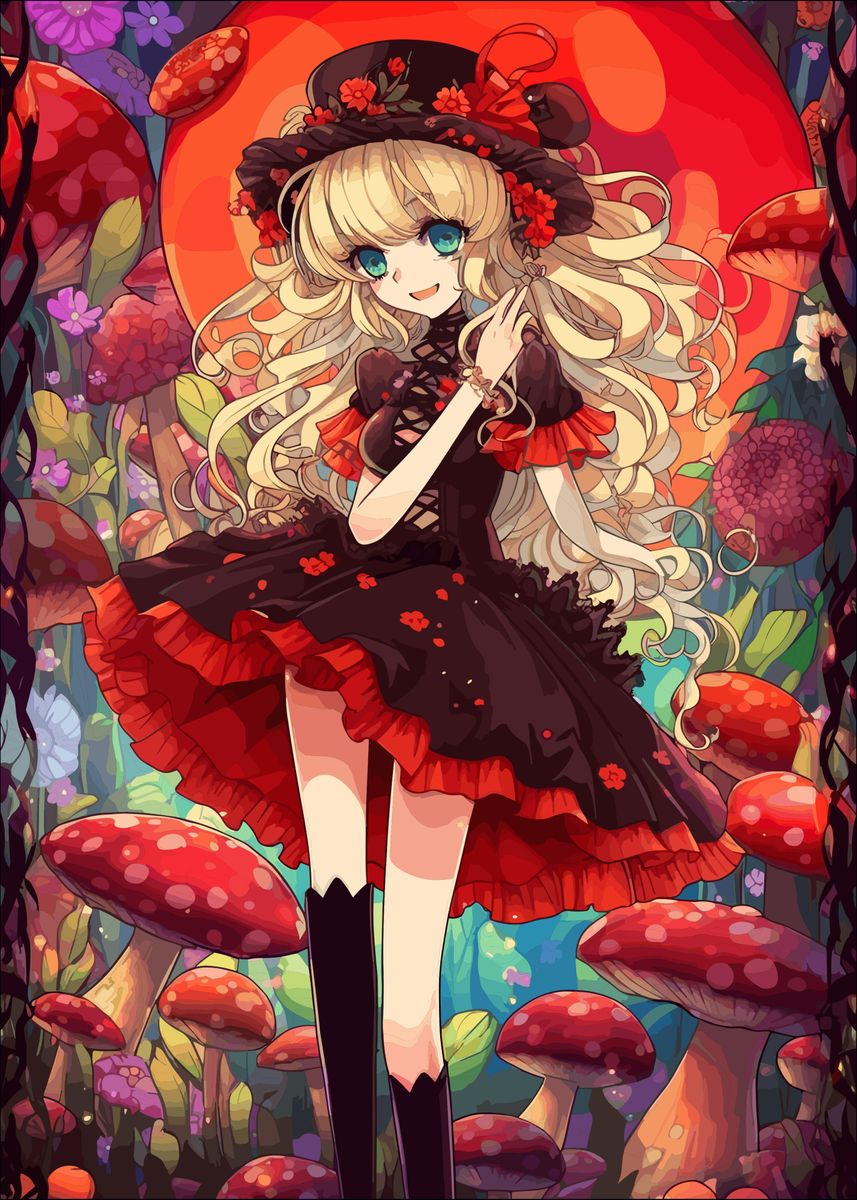 'Anime Mushroom Girl' Poster, picture, metal print, paint by PxL | Displate