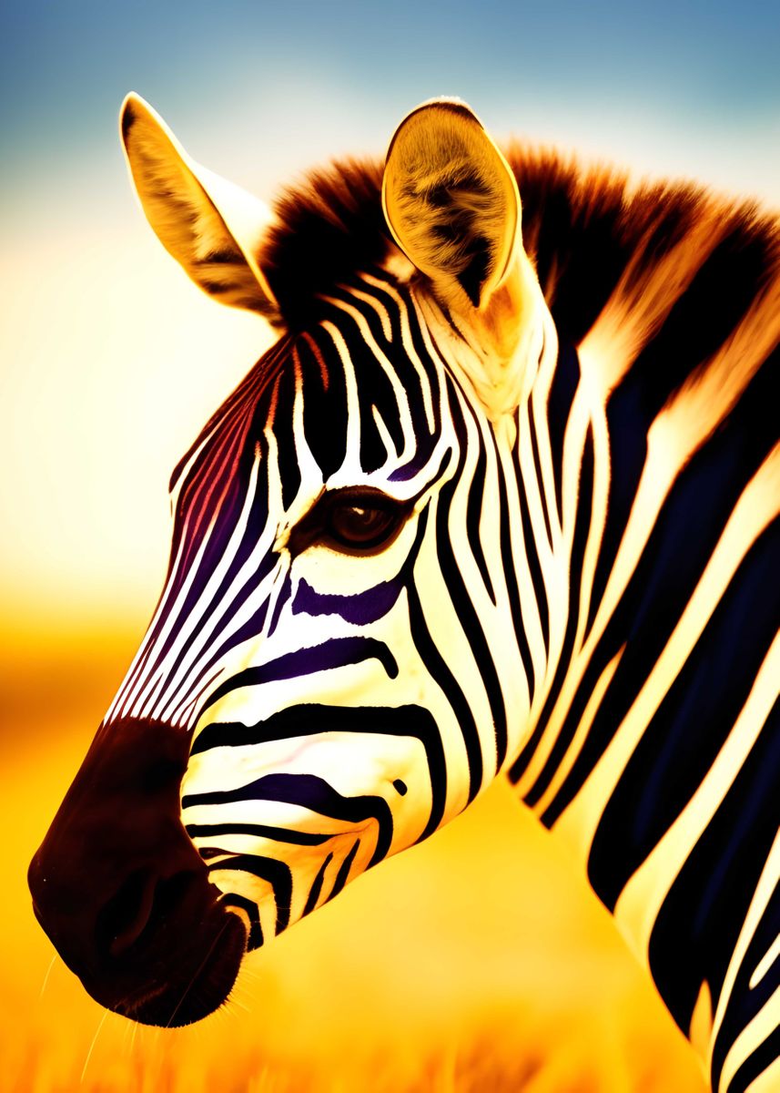 'Art zebra in a field' Poster, picture, metal print, paint by ...