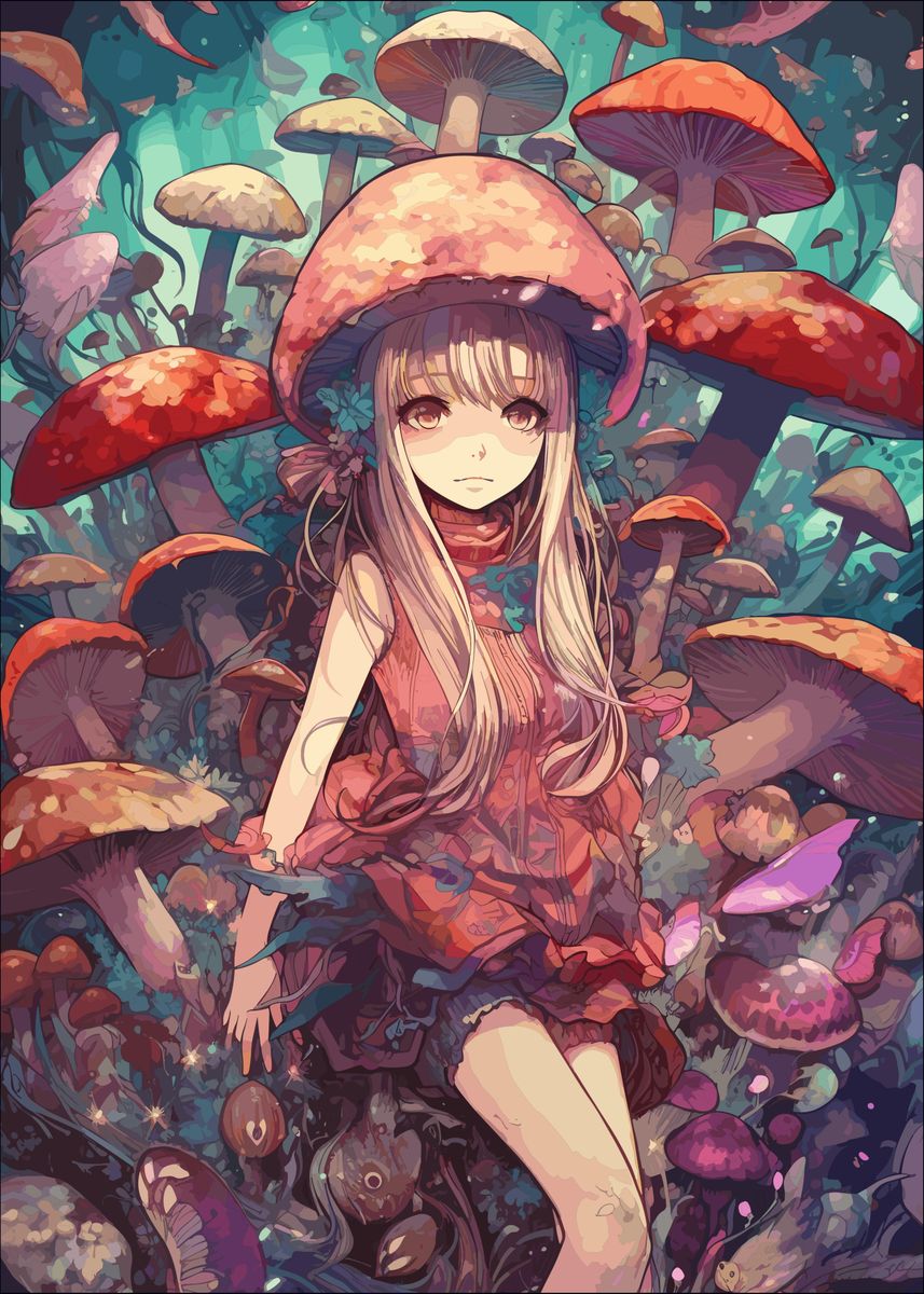 'Anime Mushroom Girl' Poster, picture, metal print, paint by PxL | Displate