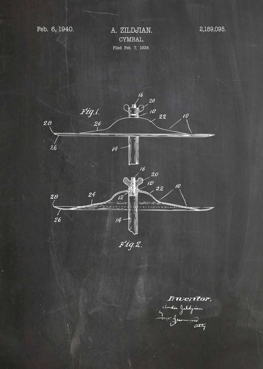 'Cymbal patent 1940' Poster, picture, metal print, paint by Designersen ...