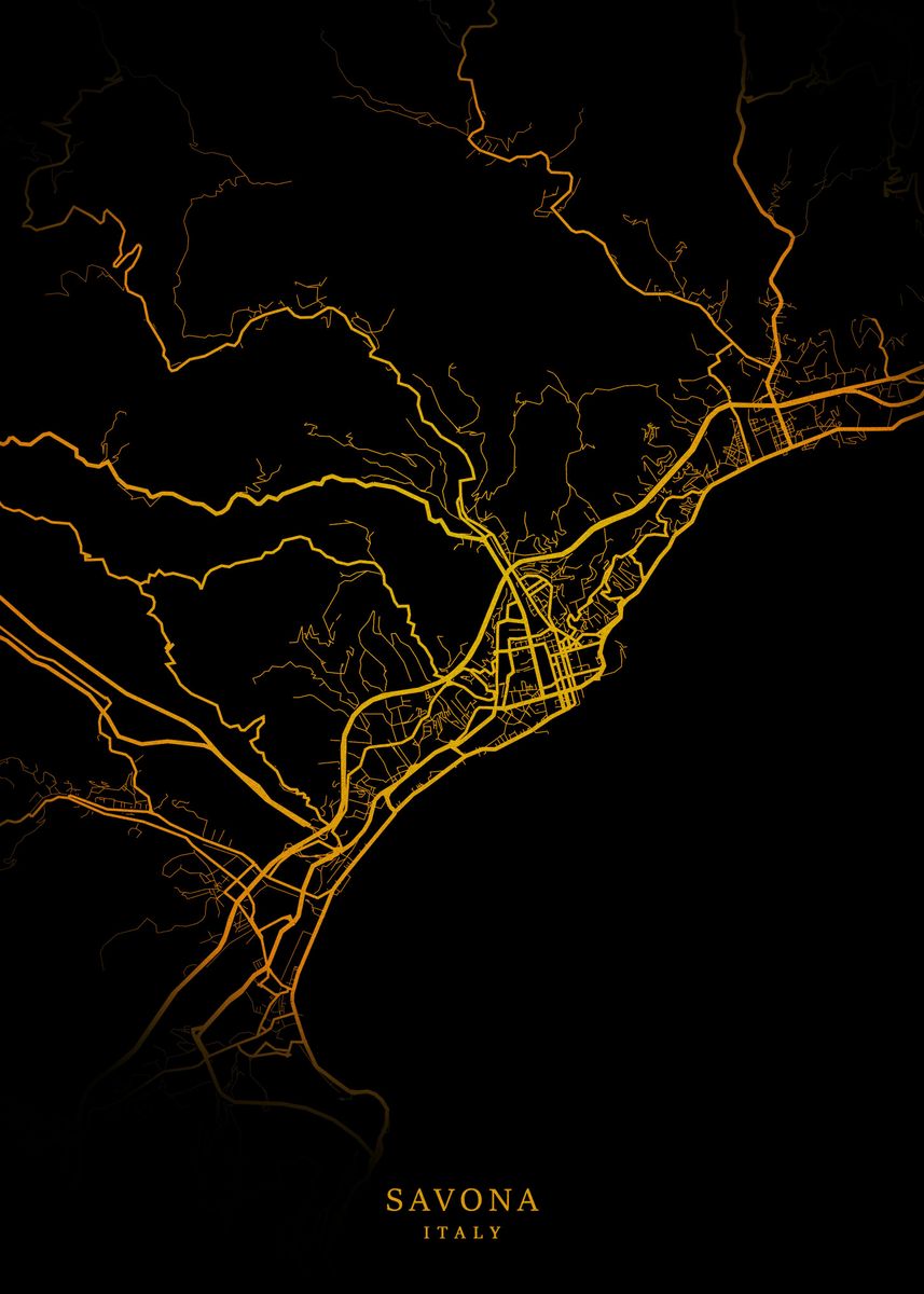 'Savona City Map Gold' Poster, picture, metal print, paint by Trulaf ...