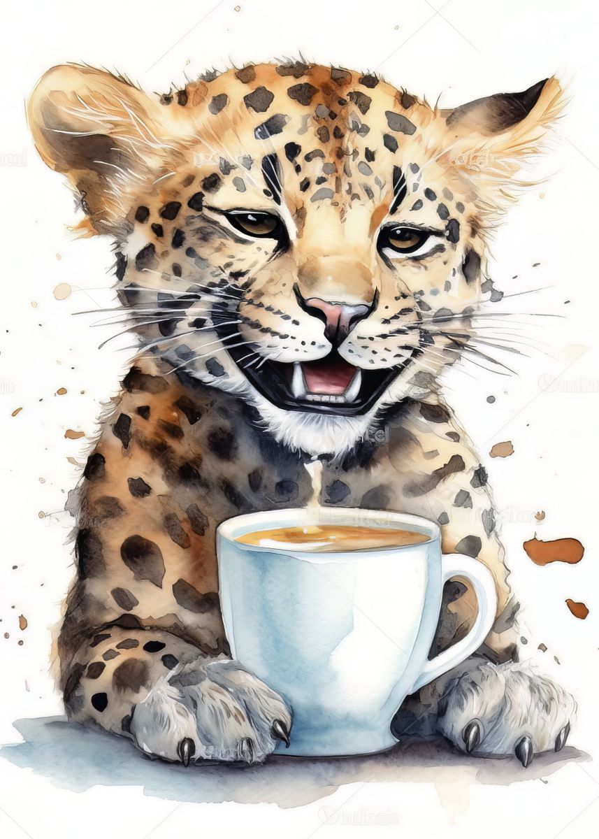 'Leopard at Coffee Time' Poster, picture, metal print, paint by Scott ...