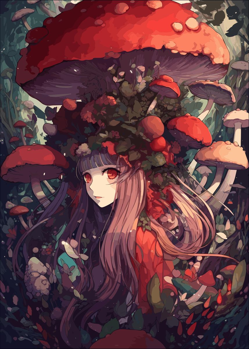 'Anime Mushroom Girl' Poster, picture, metal print, paint by PxL | Displate
