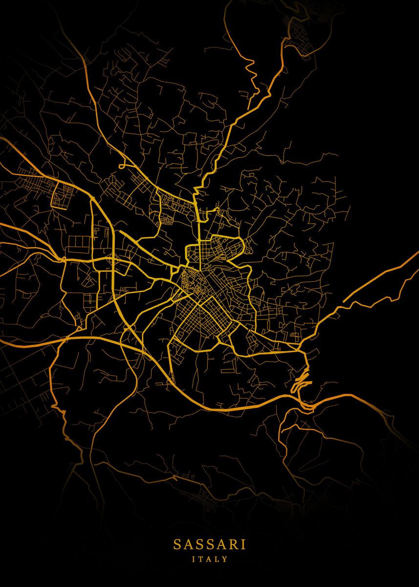 'Sassari City Map Gold' Poster, picture, metal print, paint by Trulaf ...