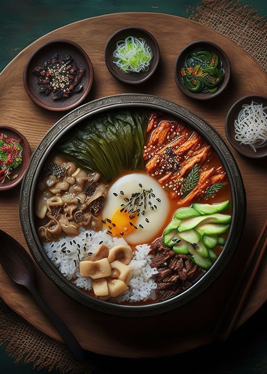 'bibimbap korean food' Poster, picture, metal print, paint by ...