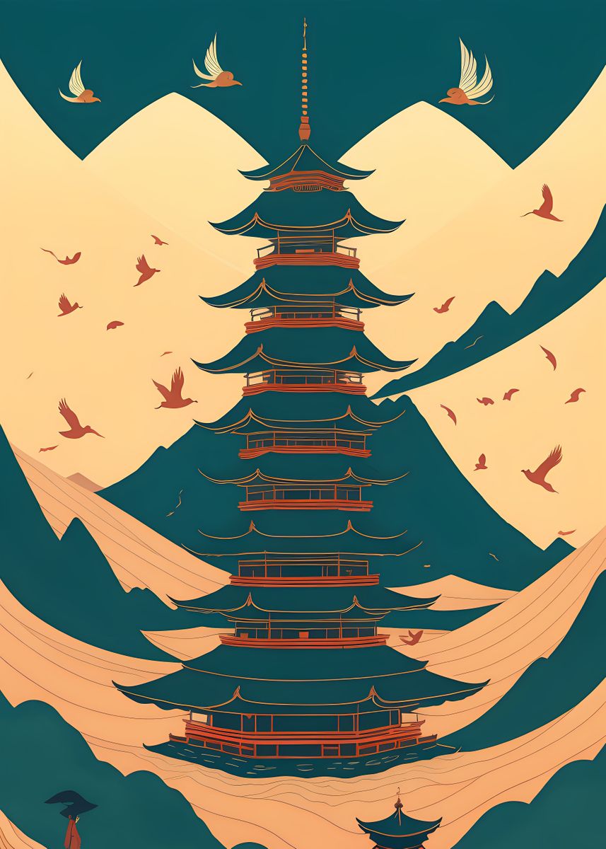 'Temple above the sky' Poster, picture, metal print, paint by Nocturnal ...