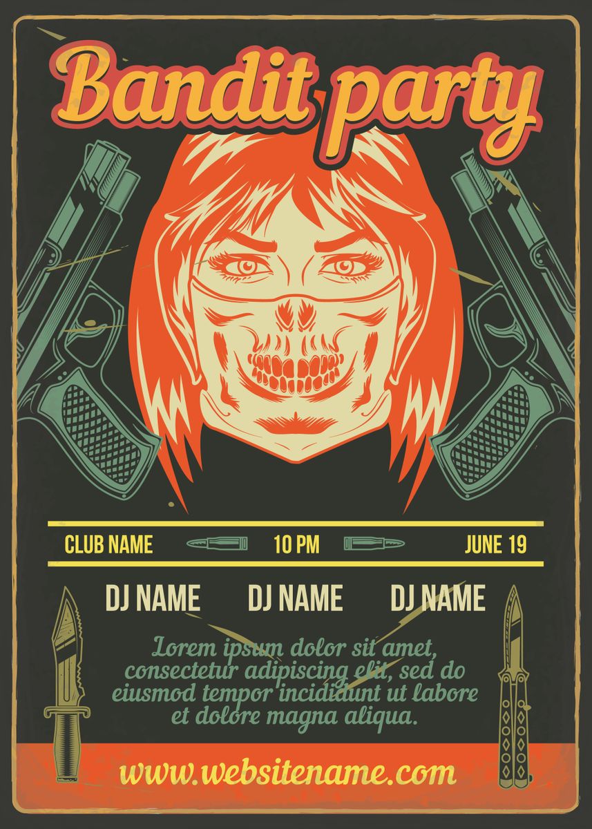 'Retro Bandit Party' Poster, picture, metal print, paint by 3am | Displate