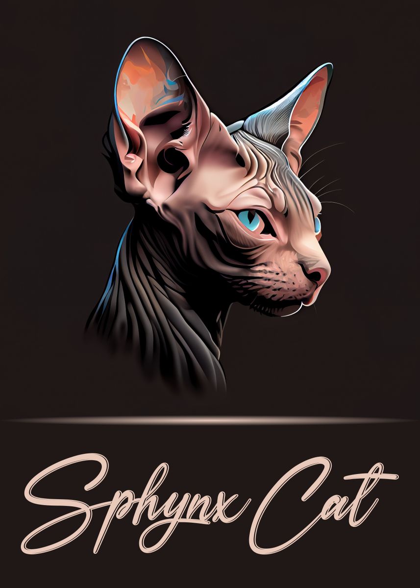 'Sphynx Cat Portrait' Poster, picture, metal print, paint by Artistic Paradigms | Displate